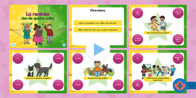 Back to School Four Corners Activity French (Teacher-Made)