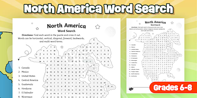 North America Word Search for 6th-8th Grade