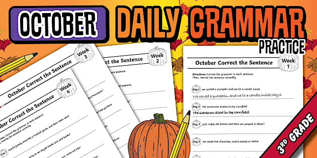 Third Grade October Daily Correct the Sentence Grammar