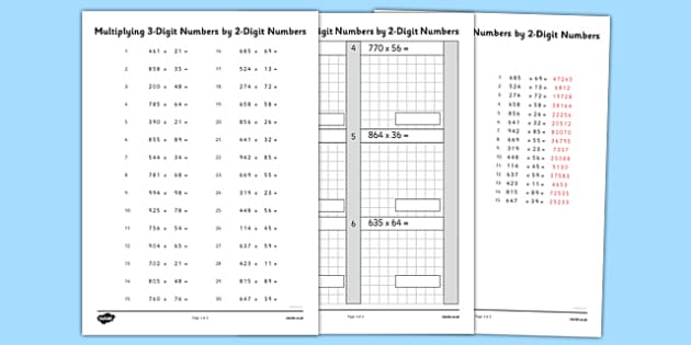 Multiplying 3 Digit Numbers By 2 Digit Numbers Worksheet Worksheet