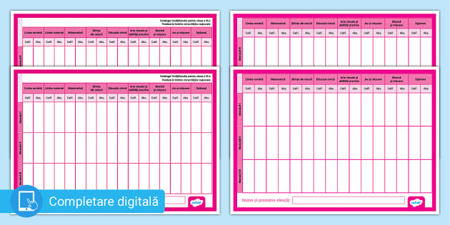 Catalogul învățătorului pentru clasa a III-a – Pagină A4 cu completare