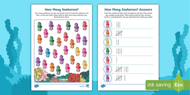 👉 How Many Seahorses? Under the Sea Using Marks Tally Activity