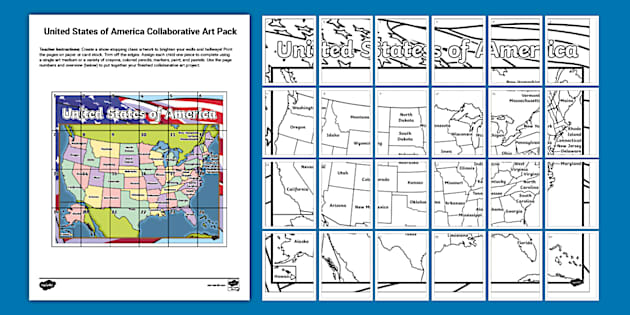 United States Map Collaborative Art Pack (teacher made)