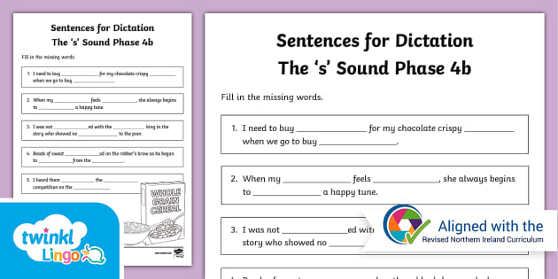 Linguistic Phonics Phase 4b 's' Sound Dictation Sentences