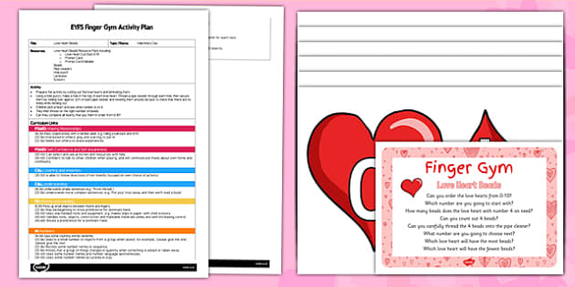EYFS Love Heart Beads Finger Gym Plan and Resource Pack