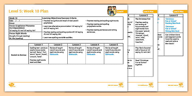 Phonics 'ch' saying /k/ and /sh/ Plan - Level 5 Week 10
