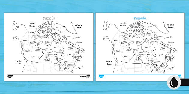 Map of Canada with Bodies of Water | Twinkl Resources