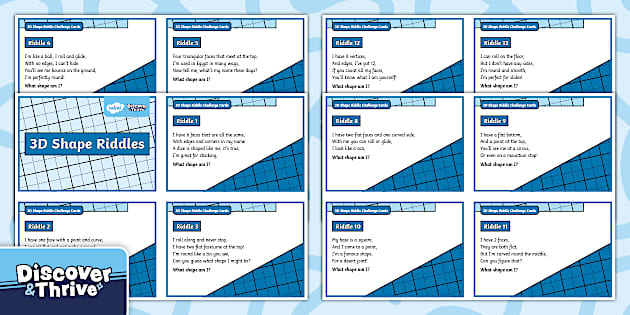 3D Shapes Riddles/ Challenge Cards/ 3rd Class (teacher made)
