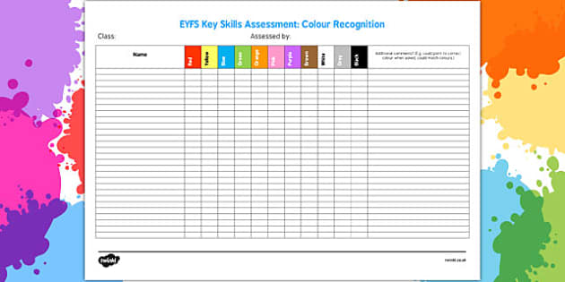 EYFS Key Skills Assessment Colour Recognition (teacher made)