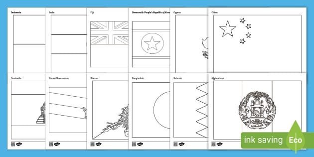 activity village coloring pages flags of asia