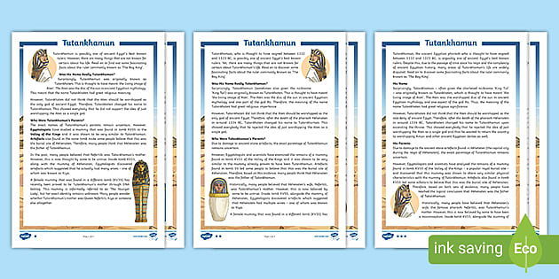 UKS2 Tutankhamun Differentiated Reading Comprehension Activity
