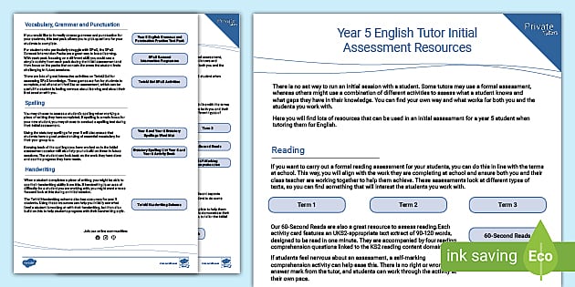 Year 5 English Tutor Initial Assessment Resources - Twinkl
