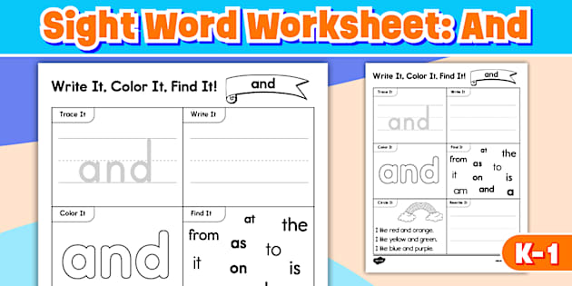Write It, Color It, Find It! "And" Sight Word Worksheet