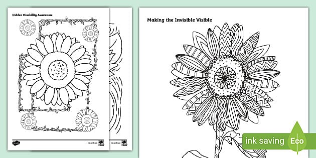 Non-Visible Disabilities Sunflower Mindfulness Colouring Pages