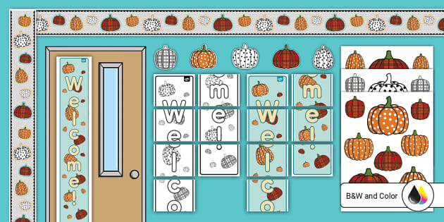 Polka Dot and Plaid Pumpkins Door Decorating Pack - Twinkl
