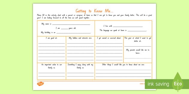 All about me home/school connection Activity (teacher made)