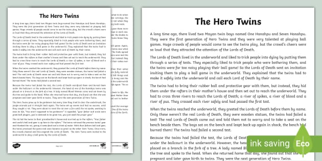 The Hero Twins Maya Civilisation Story Print Out