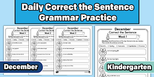 December Daily Correct the Sentence Grammar Practice