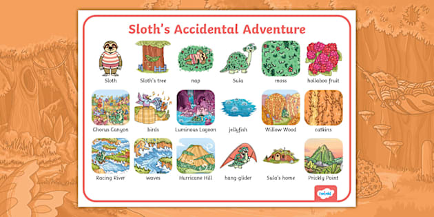 Sloth's Accidental Adventure Word Mat (teacher made) Sloth's Accidental Adventure Word Mat (teacher made)
