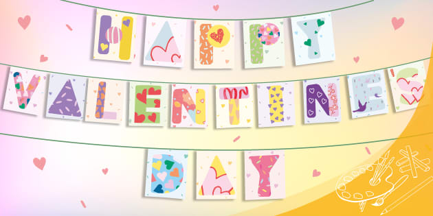 Happy Valentine’s Day Colourful Geometric Typography Bunting