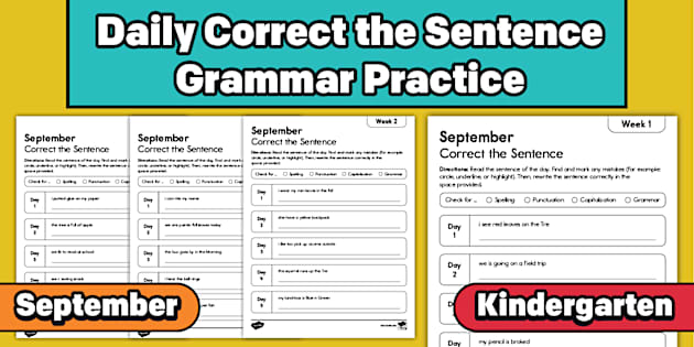 September Daily Correct the Sentence Grammar Practice