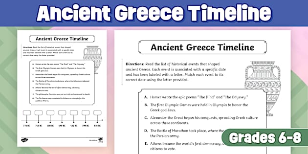 Ancient Greece Timeline Worksheet for 6th-8th Grade