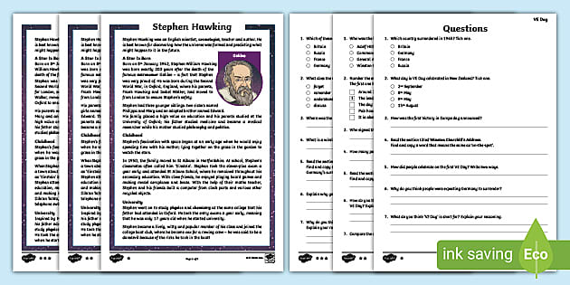 UKS2 Stephen Hawking Differentiated Reading Comprehension