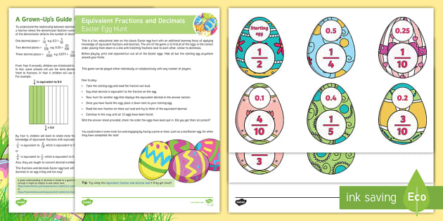 Fractions and Decimals Easter Egg Hunt Game (teacher made)