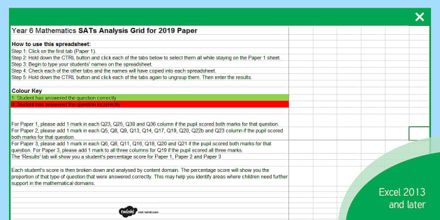 KS2 SATs Analysis Assessment Grid - Y6 maths Curriculum 2019
