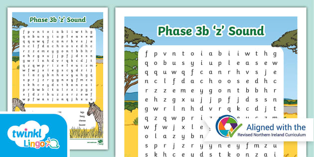 NI Linguistic Phonics Phase 3b 'z' Sound Word Search