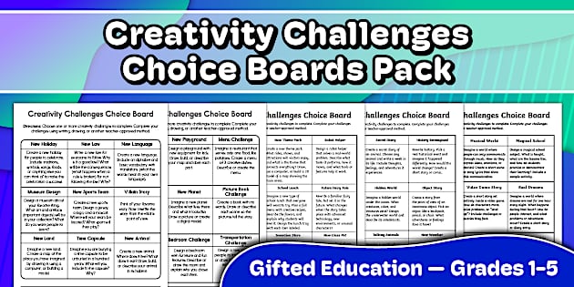 Creativity Challenges Choice Boards Pack for Gifted Education | Elementary