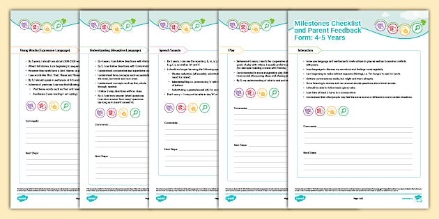 Milestones Checklist and Parent Feedback Form: 4-5 Years