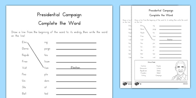 Presidential Campaign Complete the Word Worksheet / Worksheet, worksheet