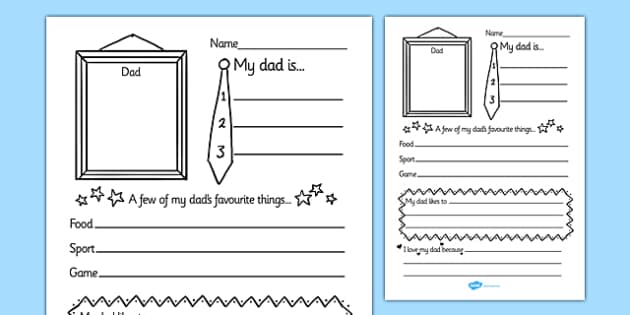 Father's Day 'About My Dad' Writing Frame - father's day, fathers day