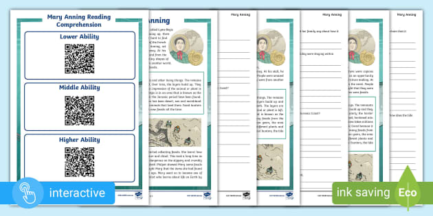 Mary Anning Differentiated Reading Comprehension | Fossils