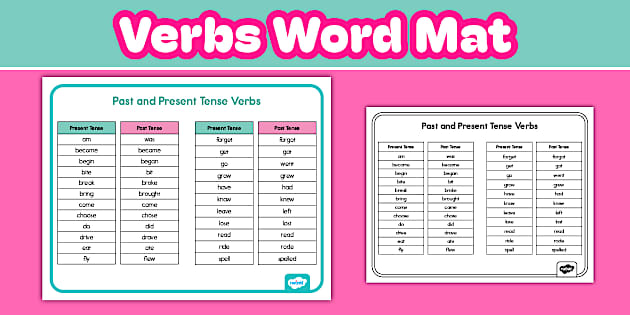 Past and Present Tense Verb Word Mat for K-2nd Grade