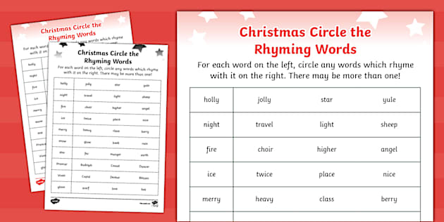 Christmas Circle the Rhyming Words Worksheet (teacher made)