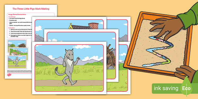 The Three Little Pigs Mark-Making Image Reveal | Twinkl
