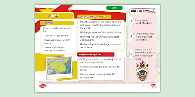 KS1 China Fact File - Geography (teacher made) - Twinkl