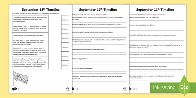 September 11th Differentiated Timeline Worksheet / Activity Sheets ...