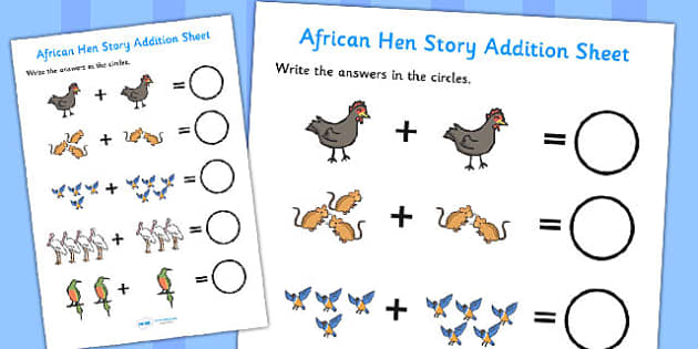 African Hen Story Addition Sheet - Twinkl