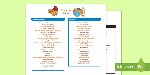 Seasons Book List (Teacher-Made) - Twinkl