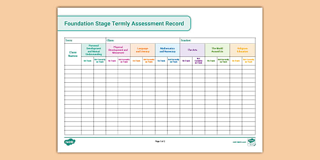 NI Kindergarten Foundation Stage Termly Assessment Record