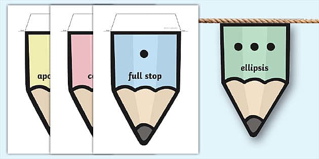 Punctuation on Pastel-Themed Pencil Bunting (teacher made)