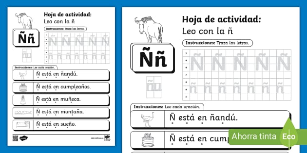 Hoja de actividad: Leo con la ñ (professor feito) - Twinkl