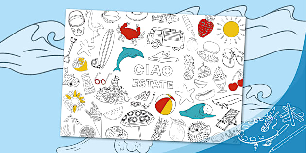 Ciao estate poster da colorare (teacher made) - Twinkl