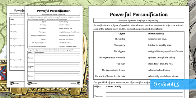 KS2 Powerful Personification Writing Worksheet / Worksheet (KS2 Fantasy ...