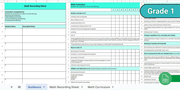 British Columbia Grade 1 Math Editable Recording Sheet