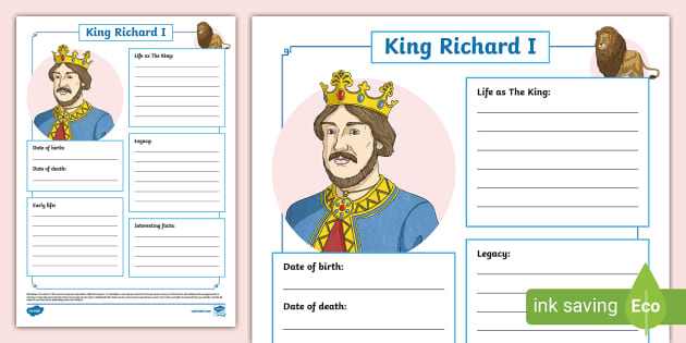 King Richard I Fact File Template,Kings,Queens - Twinkl