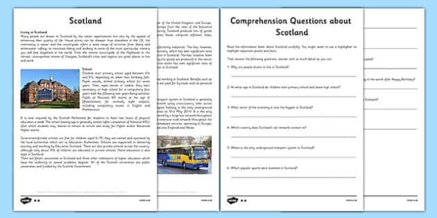 Information about Scotland Differentiated Reading Comprehension